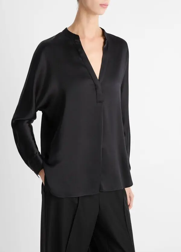 Vince Open Neck Long-sleeved Loose Fit Blouse - Black