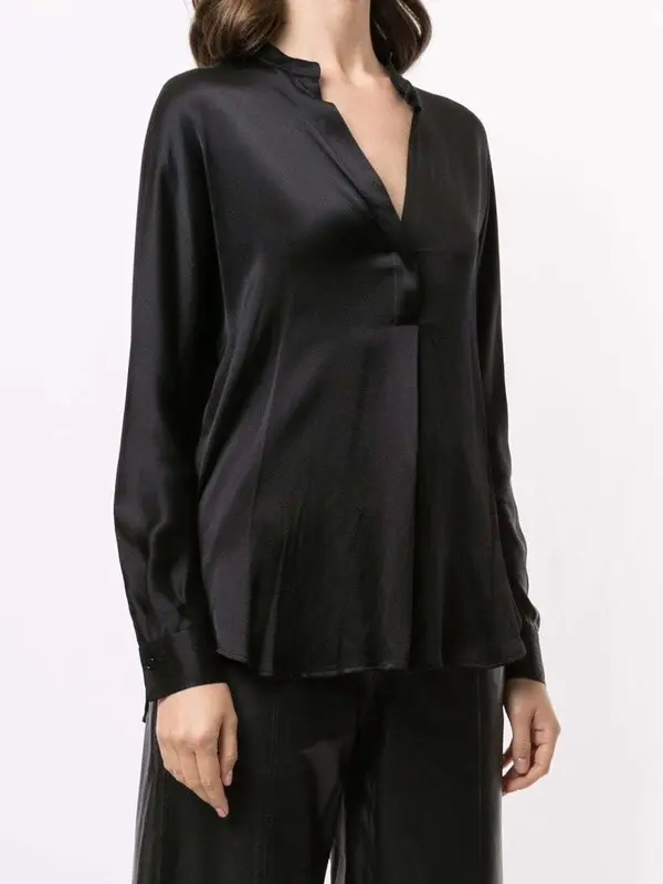 Vince Open Neck Long-sleeved Loose Fit Blouse - Black