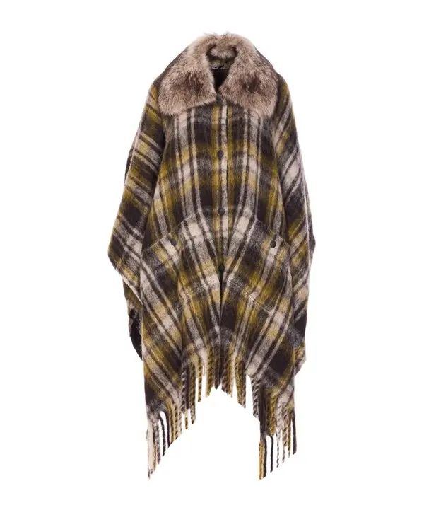 Moncler Checked Fringed Edge Cape - No