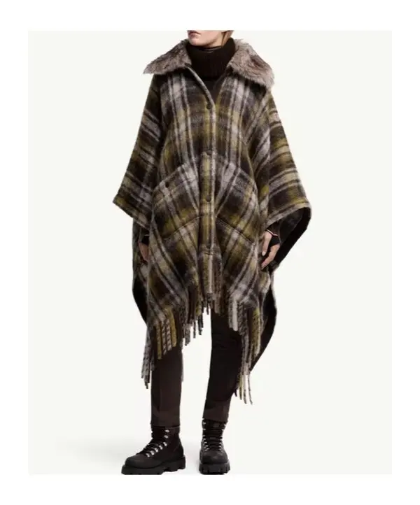 Moncler Checked Fringed Edge Cape - No