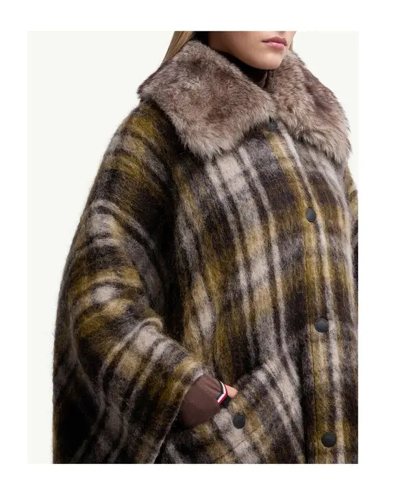 Moncler Checked Fringed Edge Cape - No