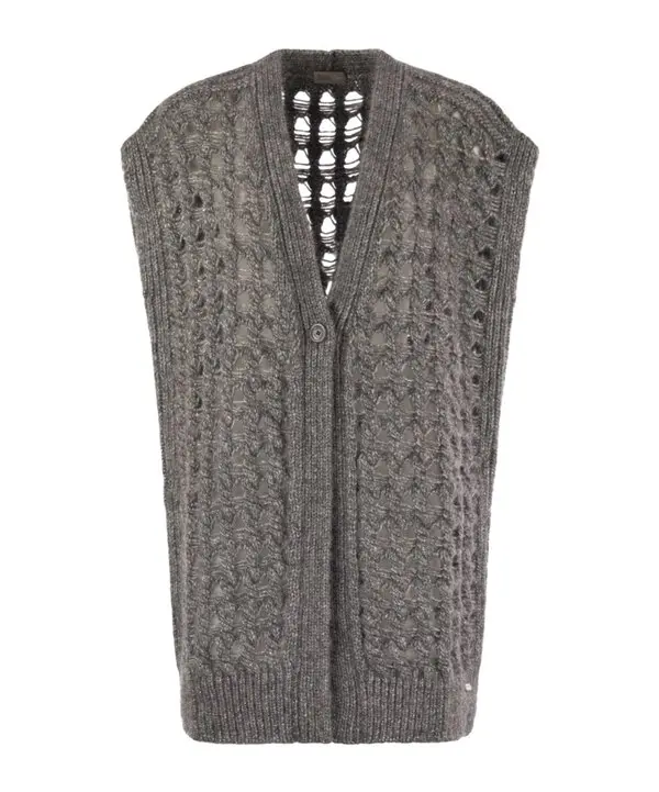 Herno Sleeveless V-neck Open Knit Sweater - Gray
