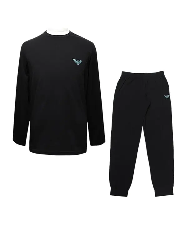 Emporio Armani Logo Print T-shirt Sweatpants Two-piece Set - Black
