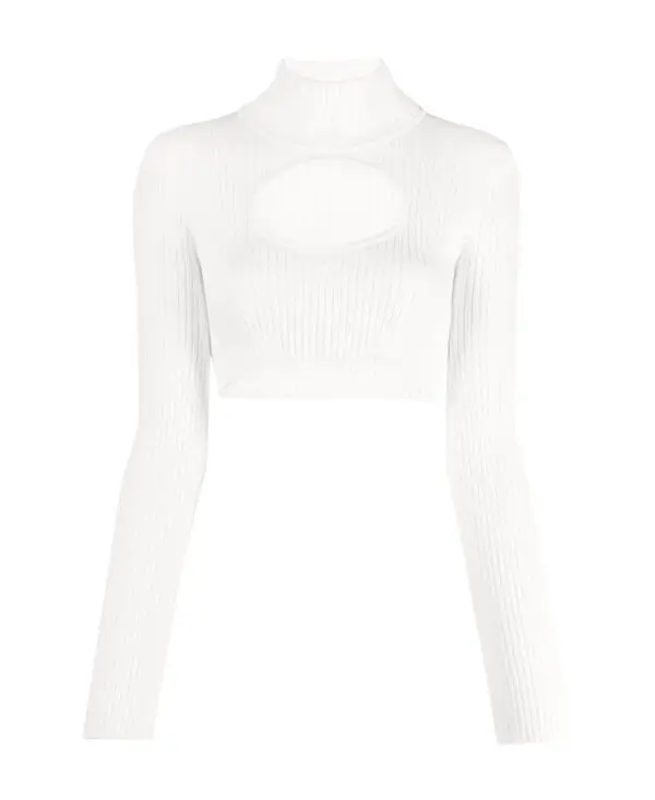 COURREGES Courrèges Ribbed High Neck Cut-out Jumper - White