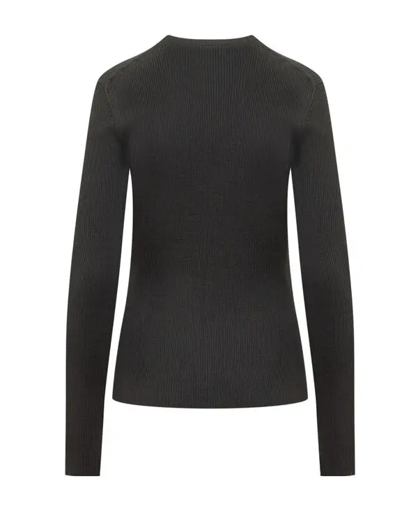 JIL SANDER Ribbed Crew Neck Jumper With Front Logo - Black
