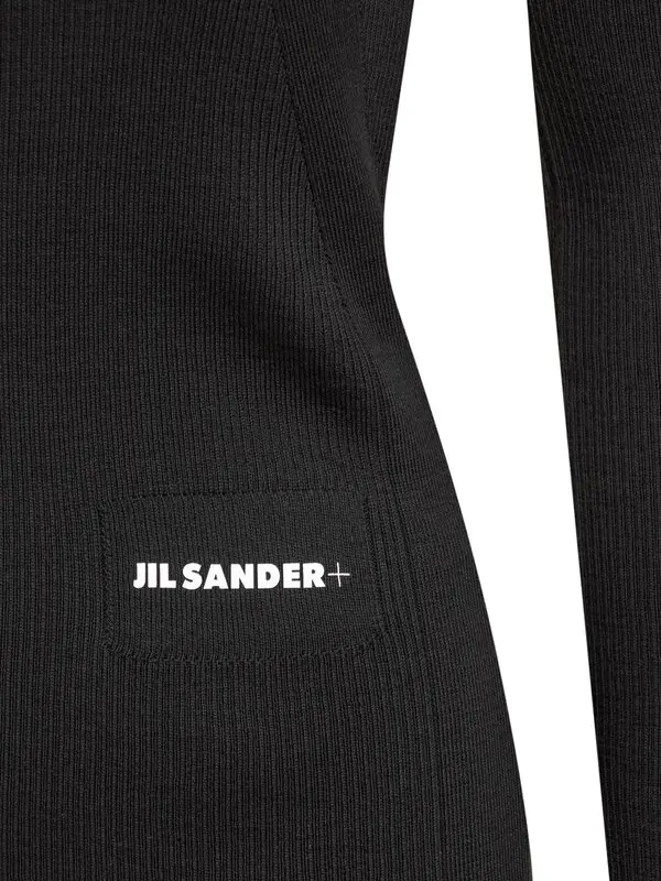 JIL SANDER Ribbed Crew Neck Jumper With Front Logo - Black