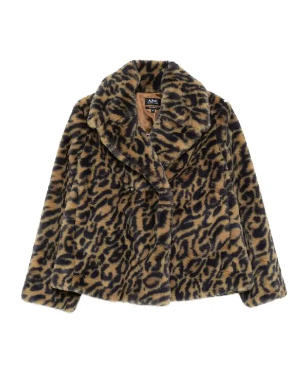 A.p.c. Johanna Leopard Print Faux Fur Coat - Black