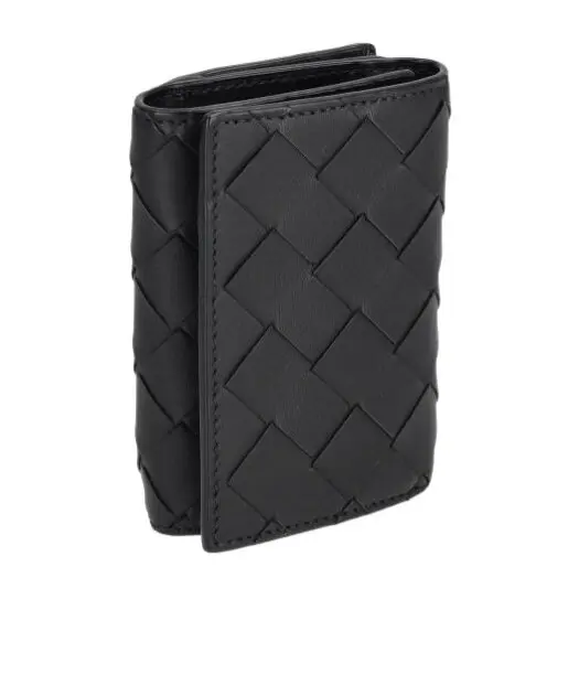 Bottega Veneta Intreciato Knitted Three-fold Wallet - Black