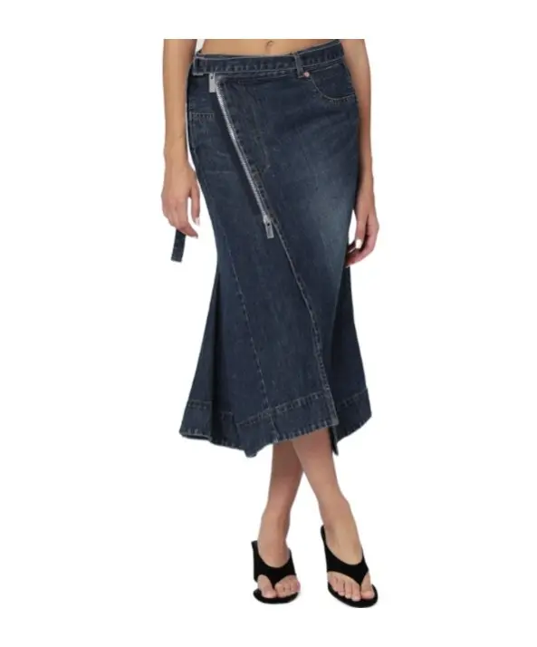 Sacai Asymmetrical Zip Front Denim Skirt