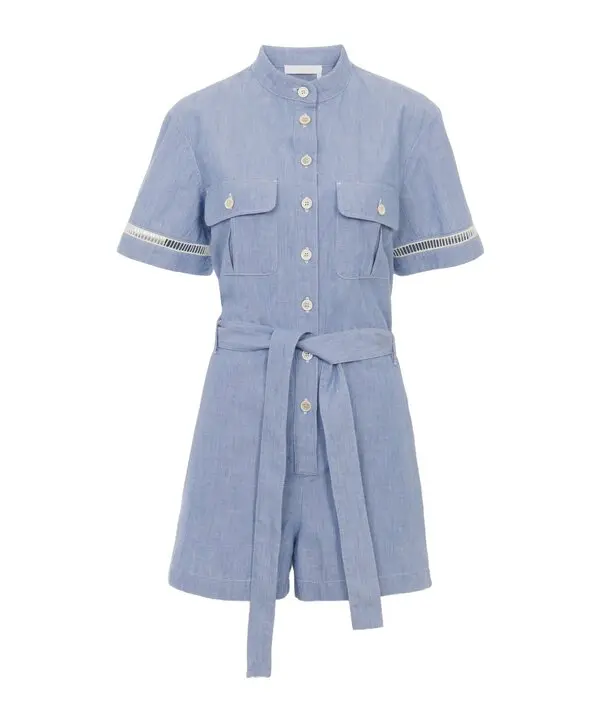 Chloé Short-sleeved Button-up Jumpsuit - Blue