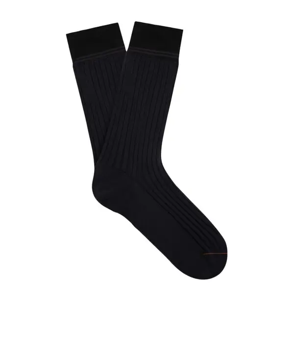 Zegna Ribbed Cotton Crew Socks - Navy Blue