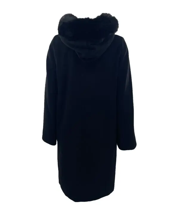 Max Mara Long Sleeved Hooded Coat With Belt - Black
