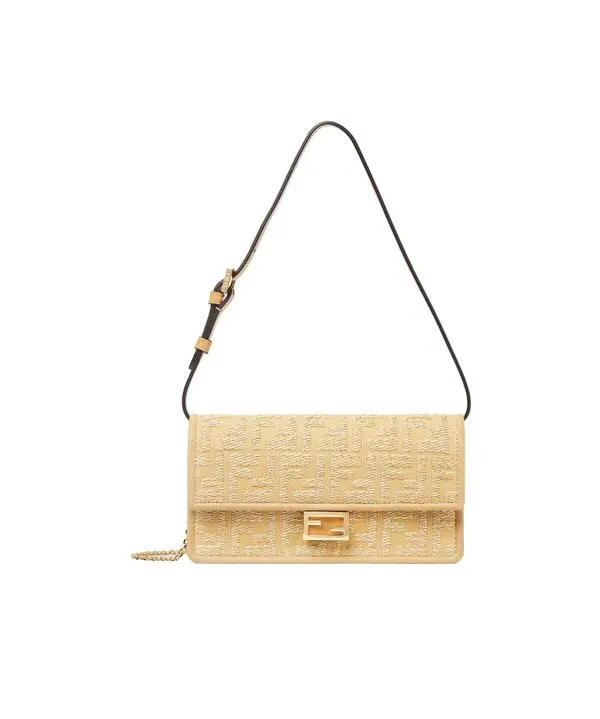Fendi Baguette Ff Jacquard Chain-linked Wallet - Beige