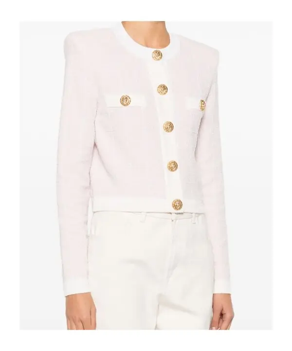 Balmain Light Tweed Button Cardigan - White