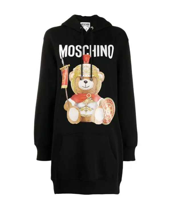 Moschino Printed Longline Hoodie - Black