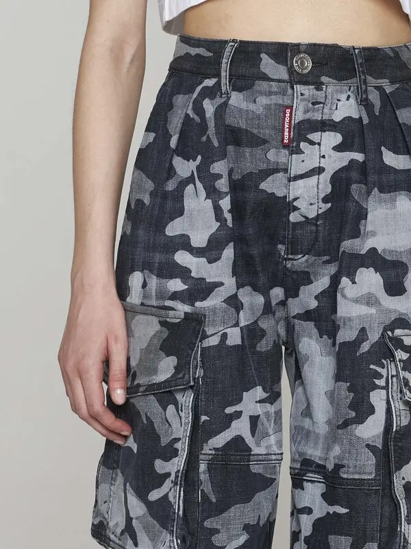 Dsquared2 Camouflage Print High-waist Wide-leg Trousers