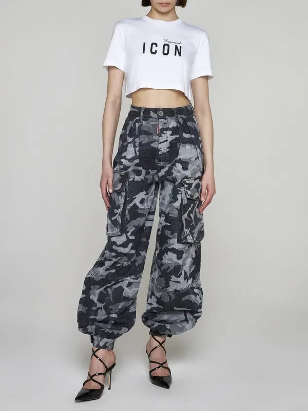 Dsquared2 Camouflage Print High-waist Wide-leg Trousers