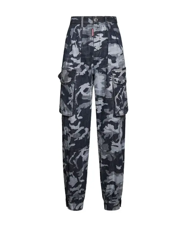 Dsquared2 Camouflage Print High-waist Wide-leg Trousers - Black