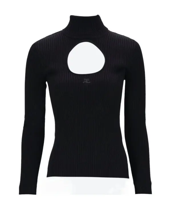 COURREGES Courrèges Cut-out Ribbed High Neck Jumper - Black