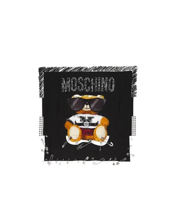 Moschino Teddy Bear Printed Silk Scarf - Black