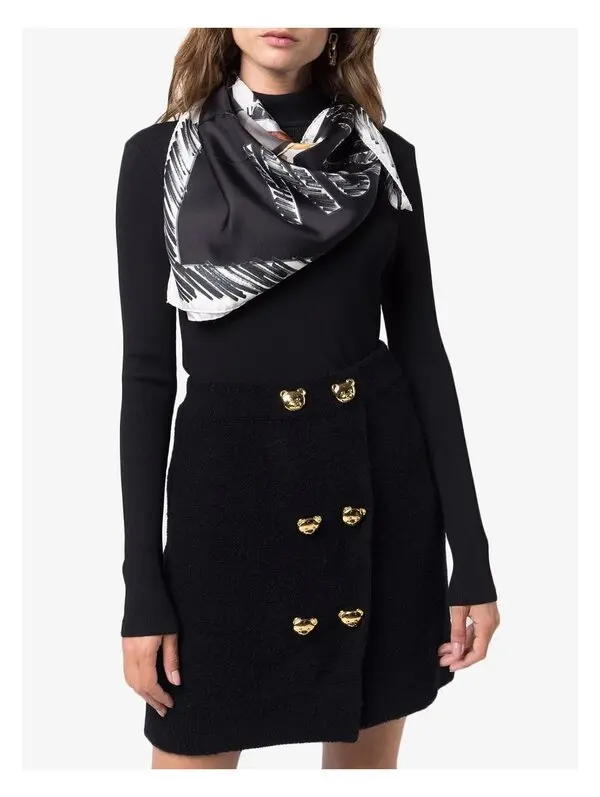 Moschino Teddy Bear Printed Silk Scarf - Black