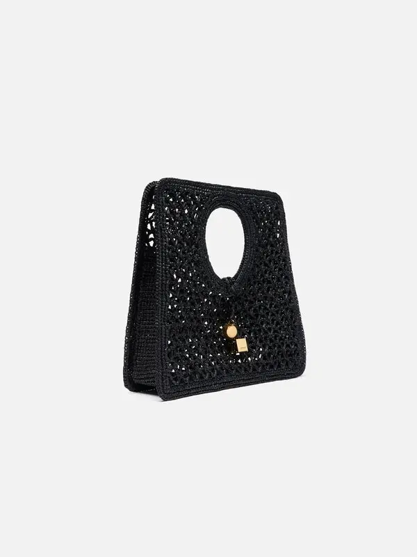 Jacquemus Woven Raffia Circular Handle Tote Bag - Black