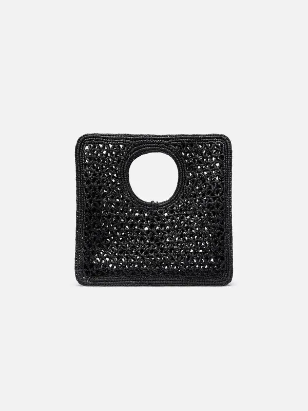 Jacquemus Woven Raffia Circular Handle Tote Bag - Black