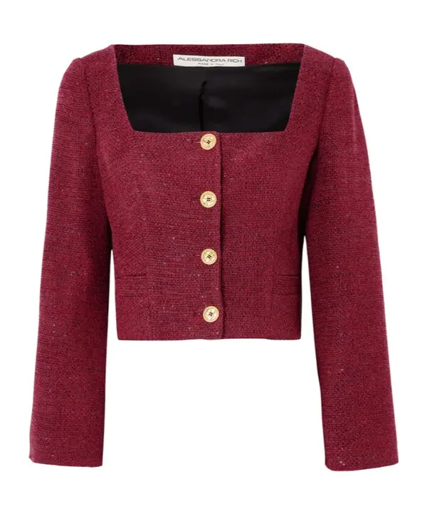 Alessandra Rich Tweed Cropped Jacket - Red