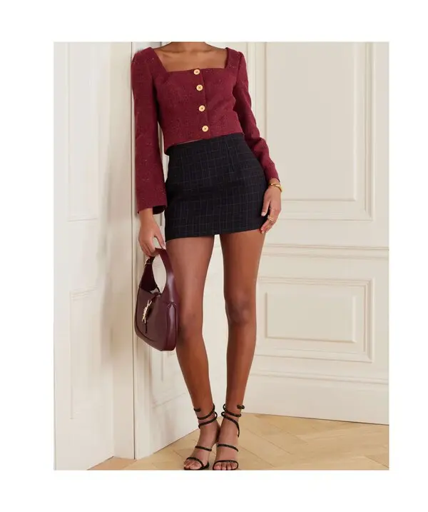 Alessandra Rich Tweed Cropped Jacket - Red