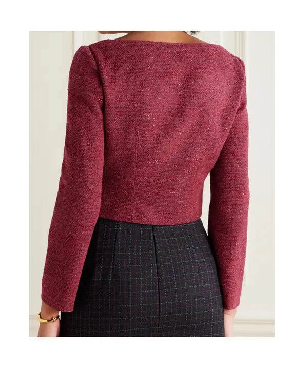 Alessandra Rich Tweed Cropped Jacket - Red