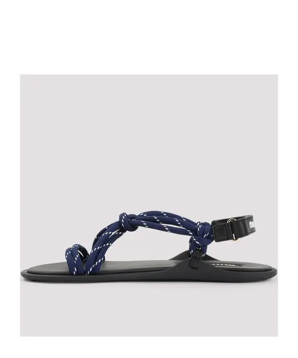 Miu Miu Riviere Cord And Leather Flat Sandals - Black