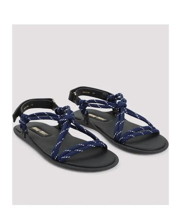 Miu Miu Riviere Cord And Leather Flat Sandals - Black