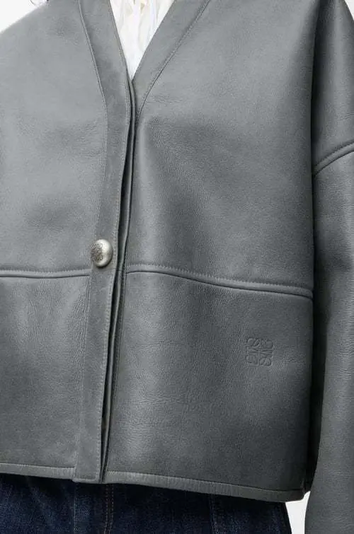 Loewe Pebble Leather Cardigan - Light Gray