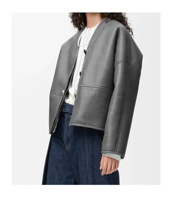 Loewe Pebble Leather Cardigan - Light Grey