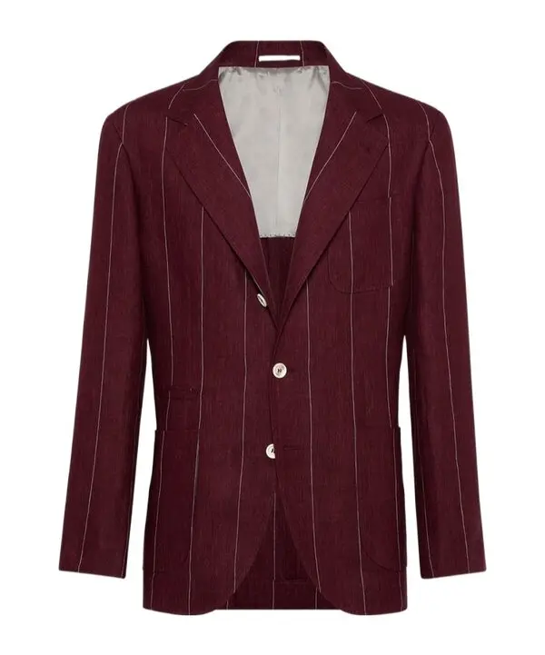 Brunello Cucinelli Stripe-print Linen Blazer - Red