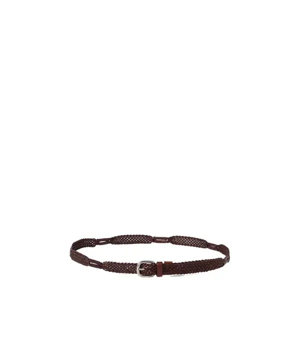 Brunello Cucinelli Braided Leather Belt With Metal Fittings - Tobacco