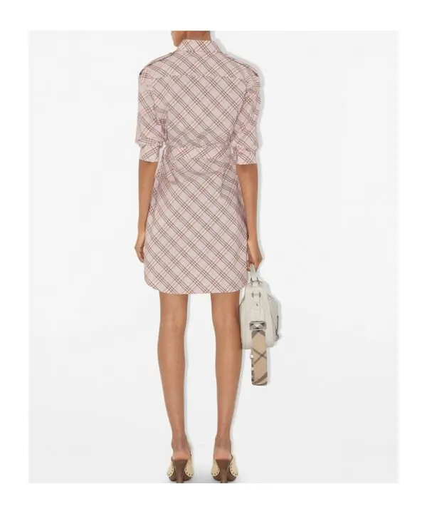 Burberry Checked Belted Waist Shirt Dress
