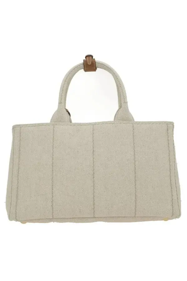 Prada Logo Embroidered Top Handle Bag - Beige
