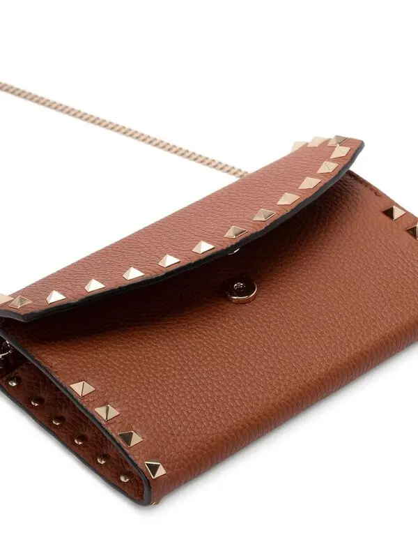 Valentino Garavani Rockstud Foldover Wallet With Chain Strap - Brown