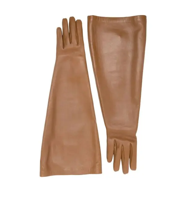 Saint Laurent Leather Fingerless Gloves - Brown