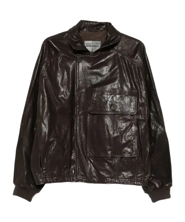 Emporio Armani Patch-pocket Leather Jacket - Black