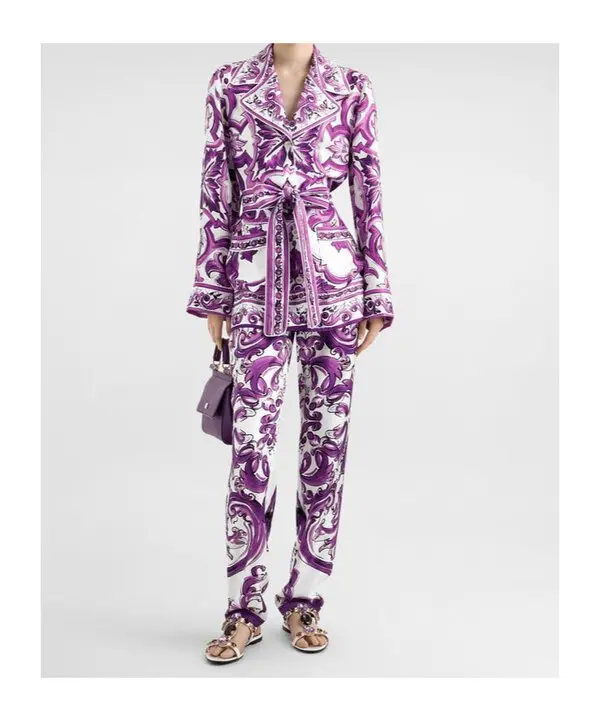 Dolce & Gabbana Printed Silk Shirt With Belt - Multi-color