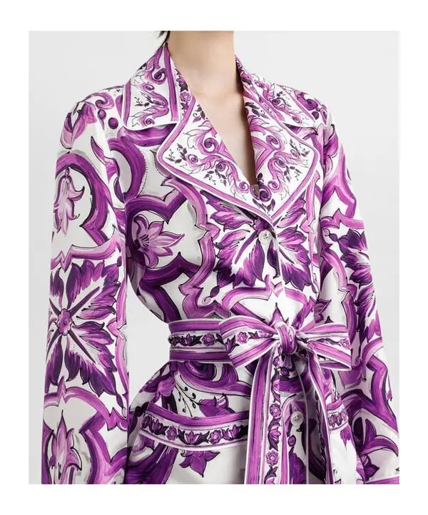 Dolce & Gabbana Printed Silk Shirt With Belt - Multi-color