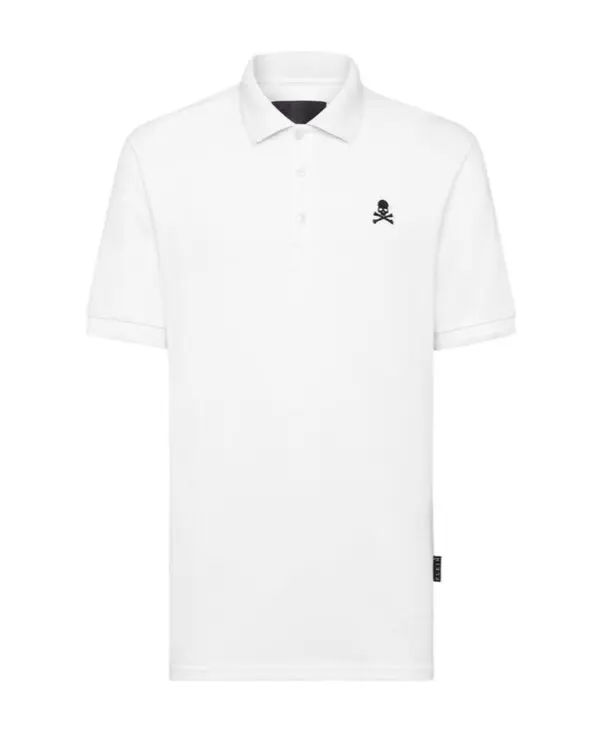Philipp Plein Gothic Plein Short-sleeve Cotton Polo Shirt - White