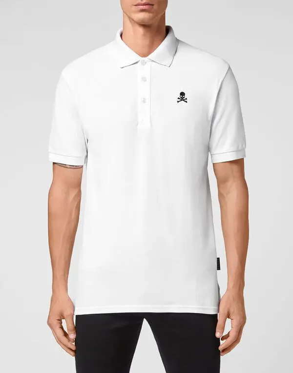 Philipp Plein Gothic Plein Short-sleeve Cotton Polo Shirt - White