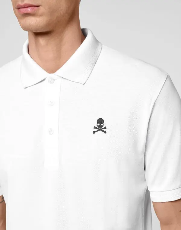Philipp Plein Gothic Plein Short-sleeve Cotton Polo Shirt - White