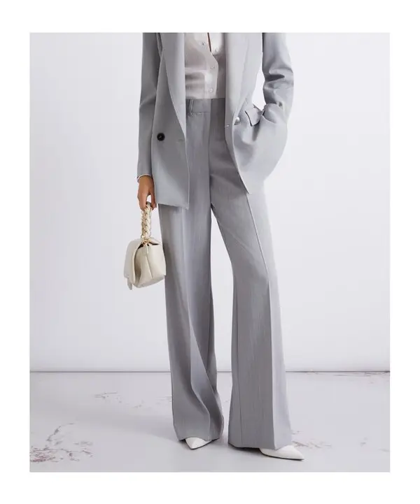 Marella Tailored Wide Leg Pants With Belt Loops - Light Gray Blend