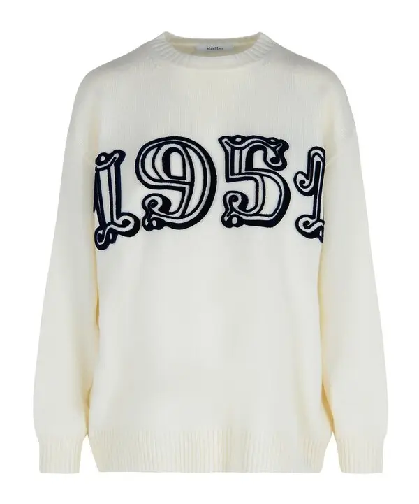 Max Mara Fido' Crewneck Long-sleeved Jumper With '1951' Logo - White