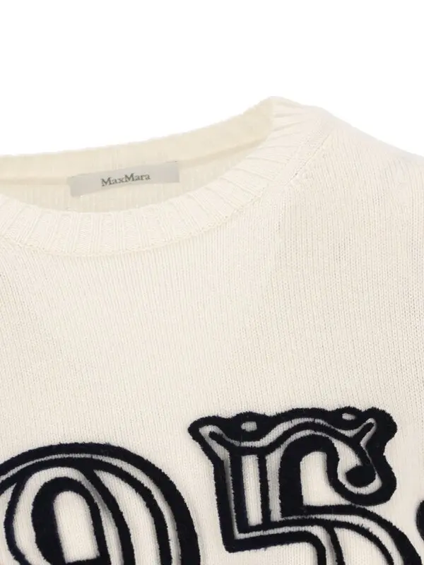 Max Mara Crewneck Knitted Jumper With 1951 Logo - White