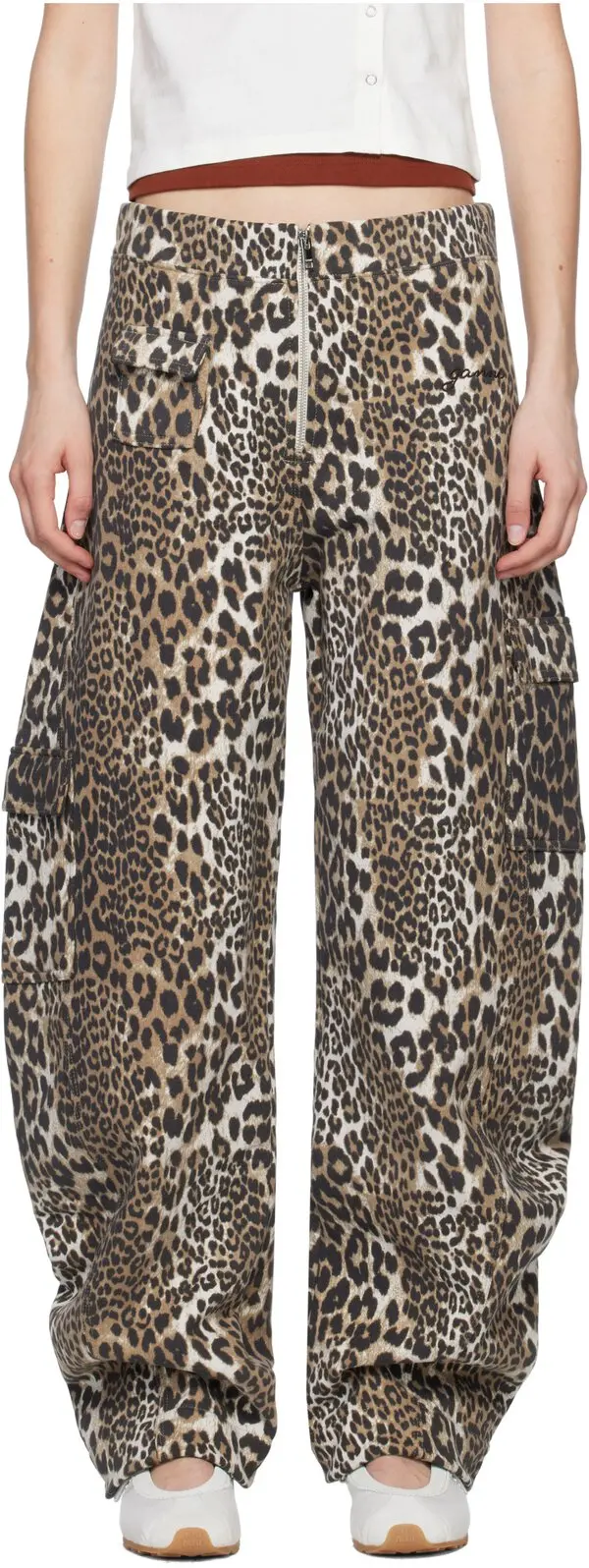GANNI Leopard Print Wide-leg Cargo Pants